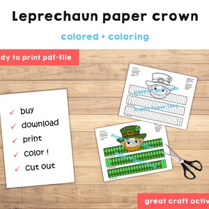 Leprechaun Paper Crown Headband St Patrick's Day Party Coloring ...