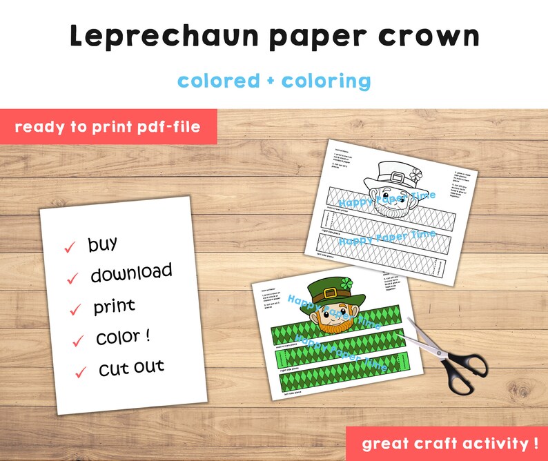 Leprechaun Paper Crown Headband St Patrick's Day Party Coloring ...