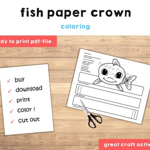 Fish Paper Crown Party Coloring Printable Party Hat Kids Craft Ocean ...