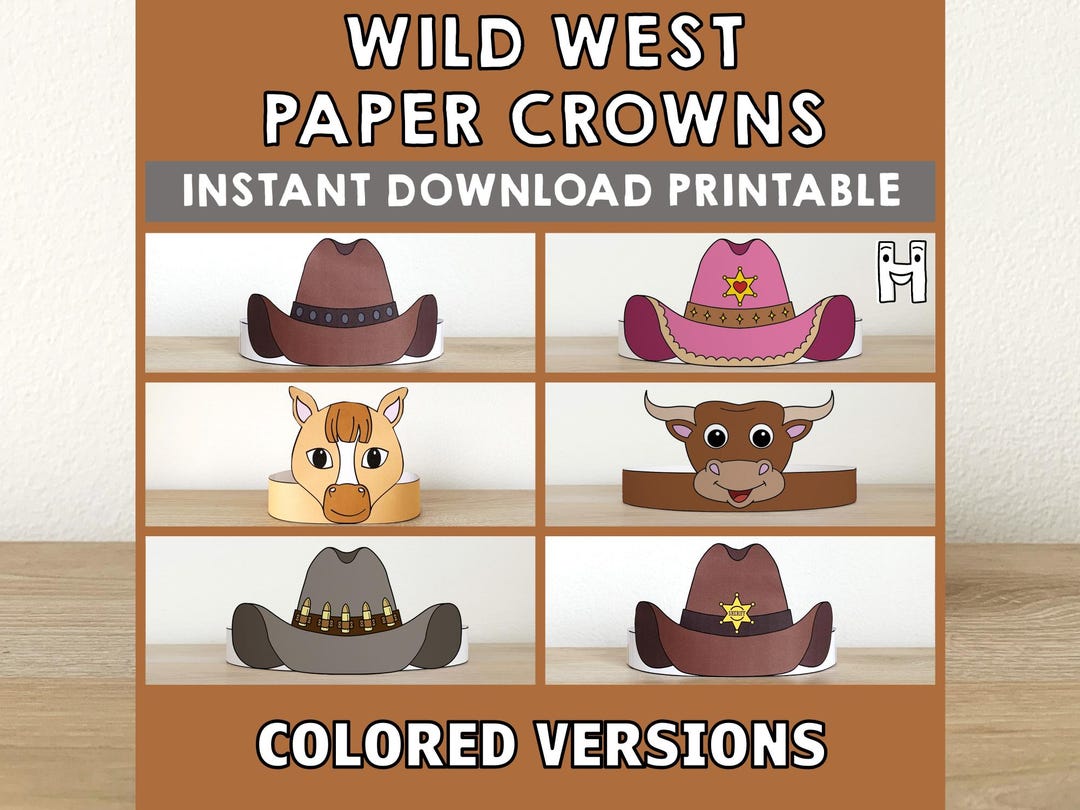 Wild West Paper Crown Headband Cowboy Sheriff Cowgirl Party Activity ...