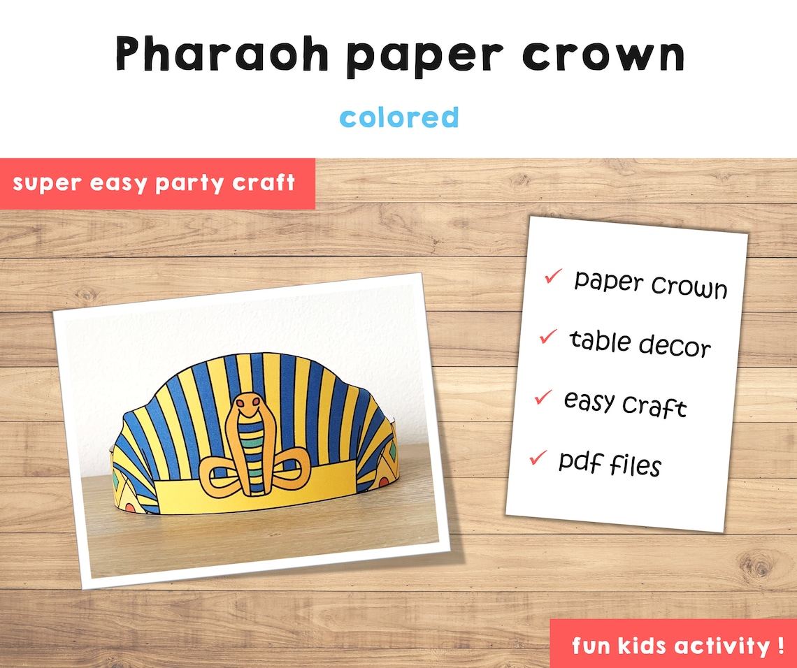 Pharaoh Paper Crown Ancient Egypt Template Party Coloring | Etsy