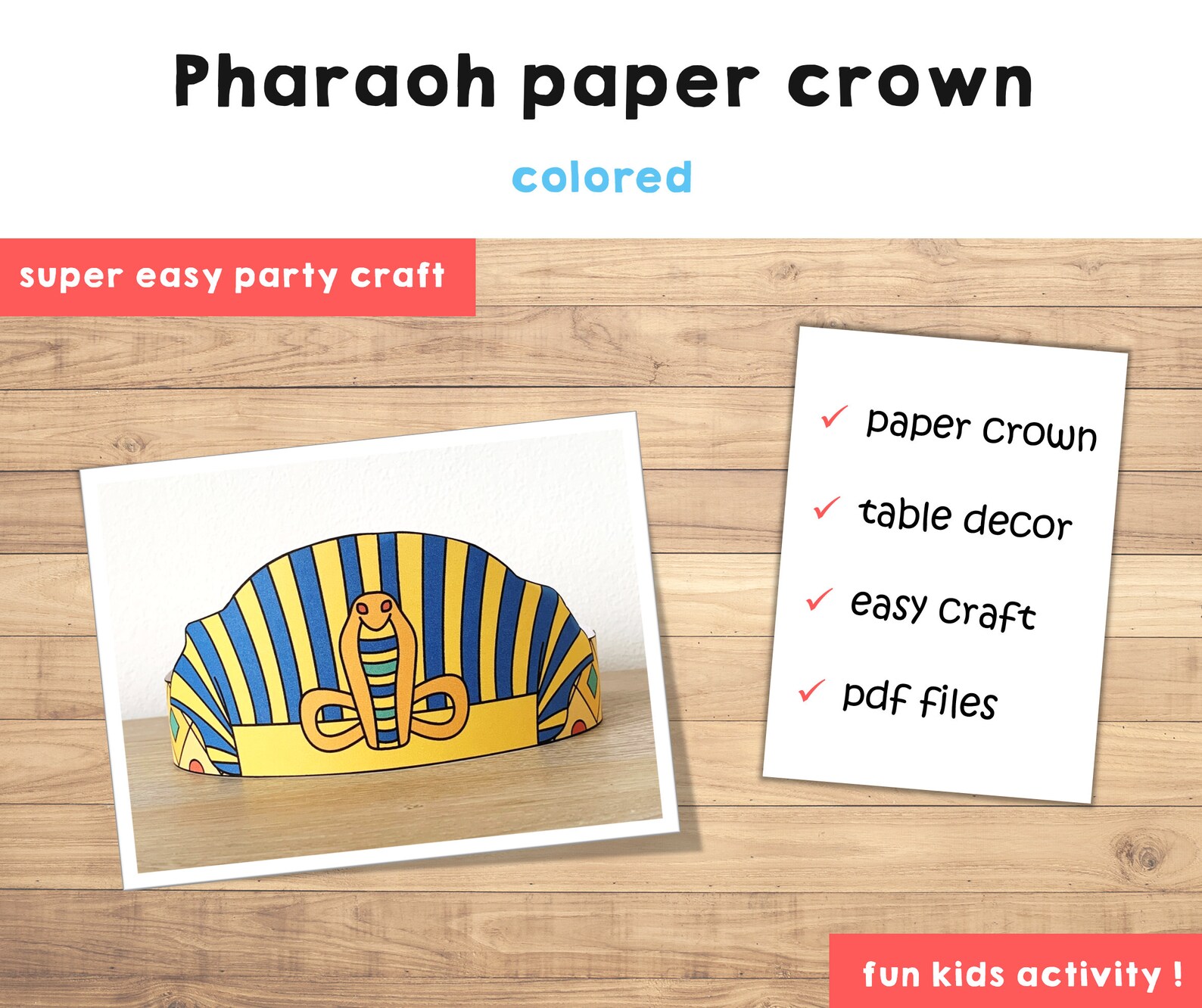 Pharaoh Paper Crown Ancient Egypt Template Party Coloring | Etsy