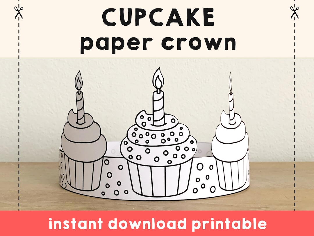 Birthday Cupcake Paper Crown Party Activity Printable Kids Coloring ...