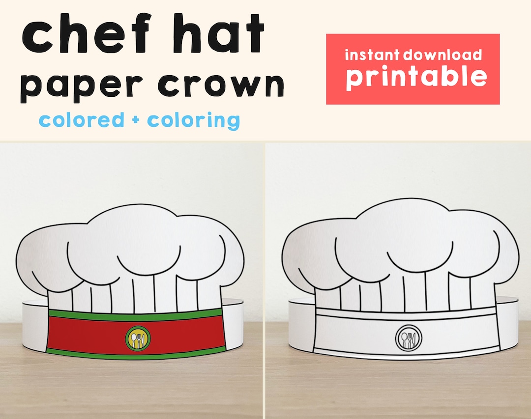 Chef Hat Cook Paper Crown Restaurant Party Coloring Printable - Etsy