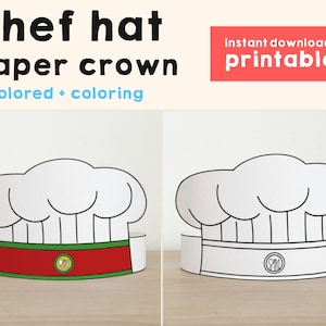 Chef Hat Cook Paper Crown Restaurant Party Coloring Printable - Etsy