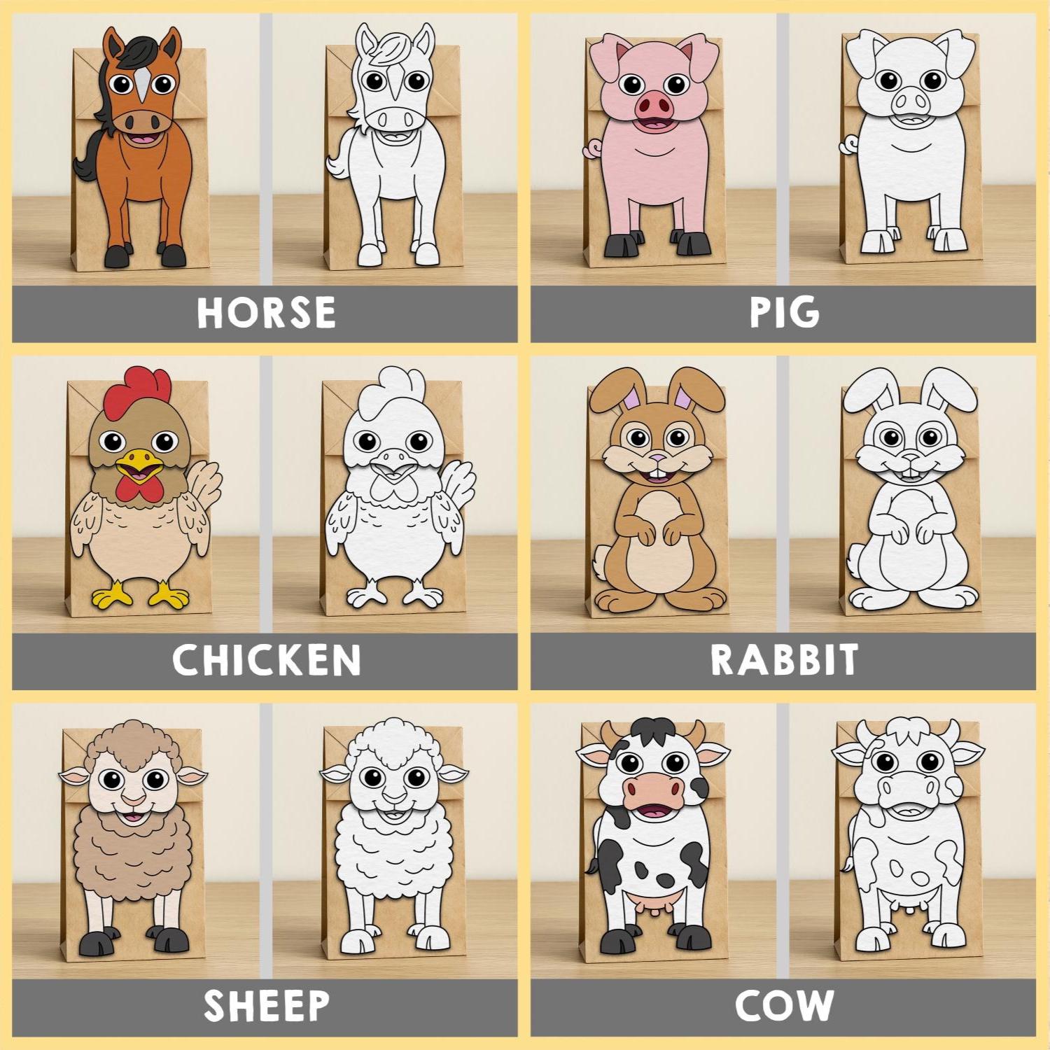 Farm Animals Paper Bag Puppets Printable Craft Activity Cut Paste ...