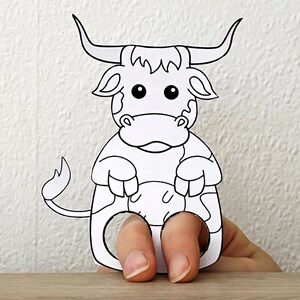Longhorn Cow Paper Craft Printable Wild West Finger Puppet Kids Craft ...