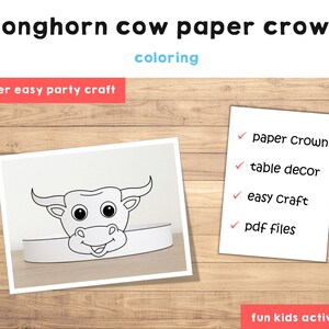 Cow Longhorn Paper Crown Headband Party Coloring Printable Kids Craft ...
