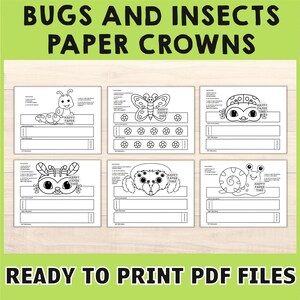 Bugs Insects Paper Crowns Butterfly Caterpillar Ladybug Bee Printable ...
