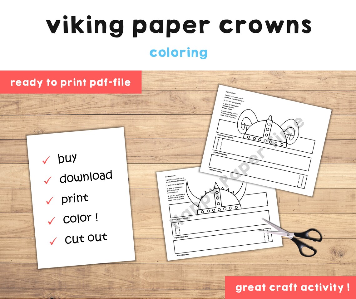Viking Helmet Paper Crown Coloring Printable Kid Craft - Etsy
