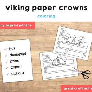 Viking Helmet Paper Crown Coloring Printable Kid Craft Birthday Party ...