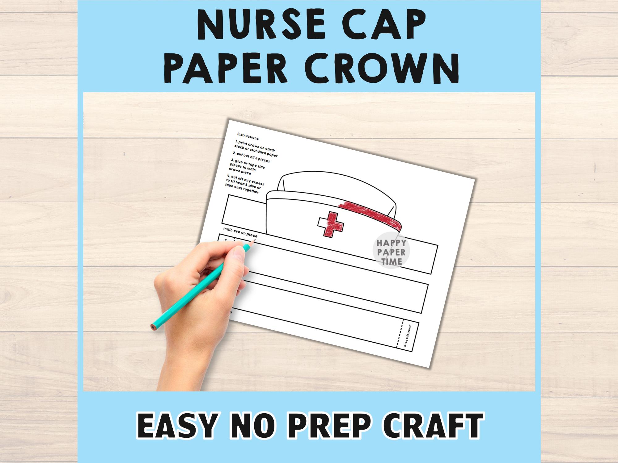 Nurse Cap Hat Paper Crown Party Coloring Printable Kids Craft Doctor ...