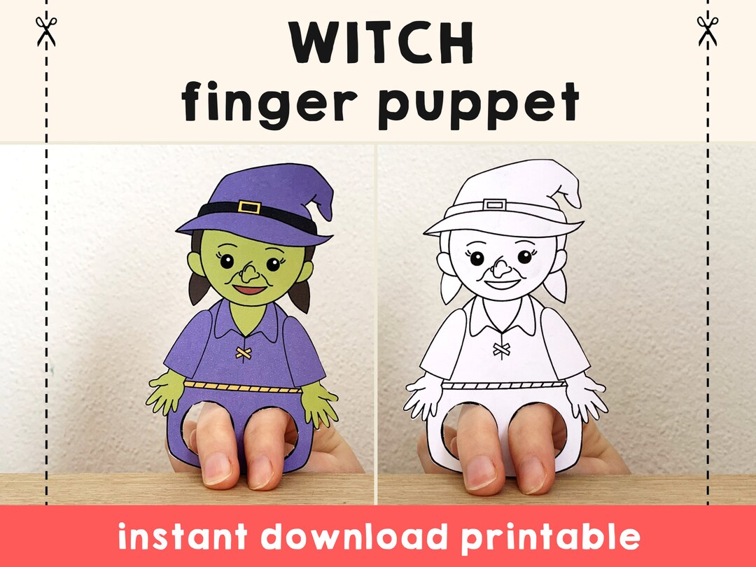 Witch Paper Craft Printable Halloween Spooky Day Finger Puppet Kids ...