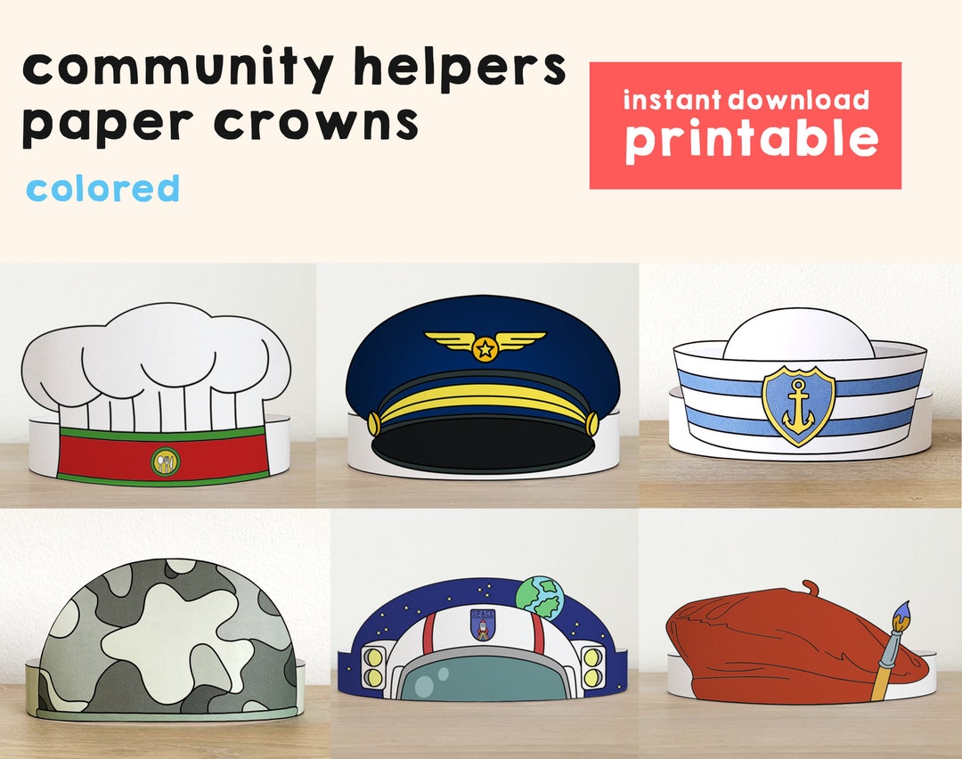 Community Helpers Paper Crowns Astronaut Pilot Chef Sailor Soldier ...