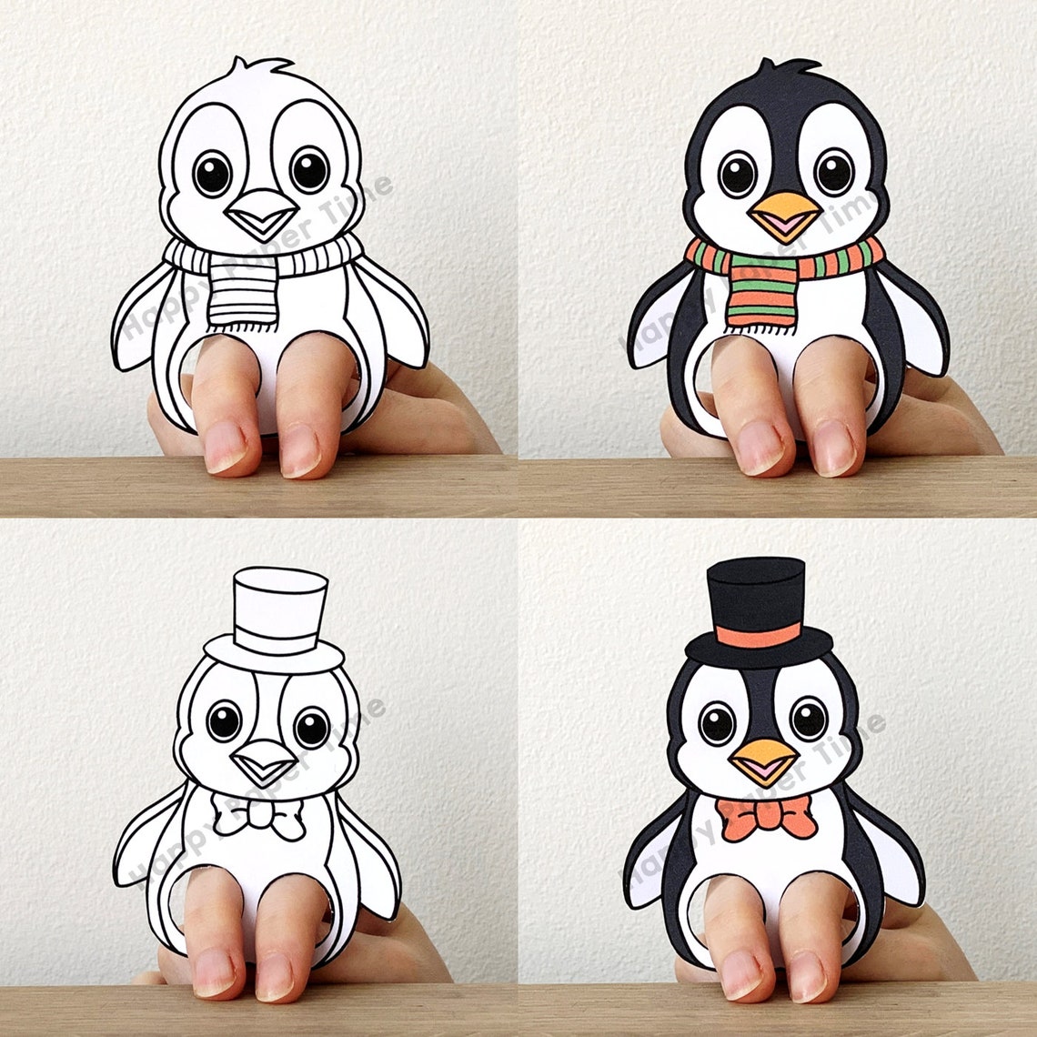 Penguin puppet paper craft printable Finger Puppet Kids Craft | Etsy