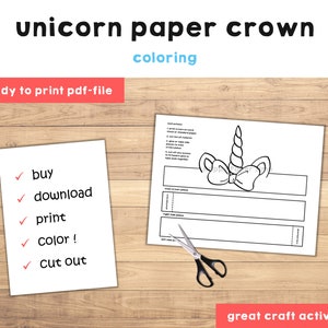 Unicorn Paper Crown Coloring Printable Kids Craft Unicorn Princess ...