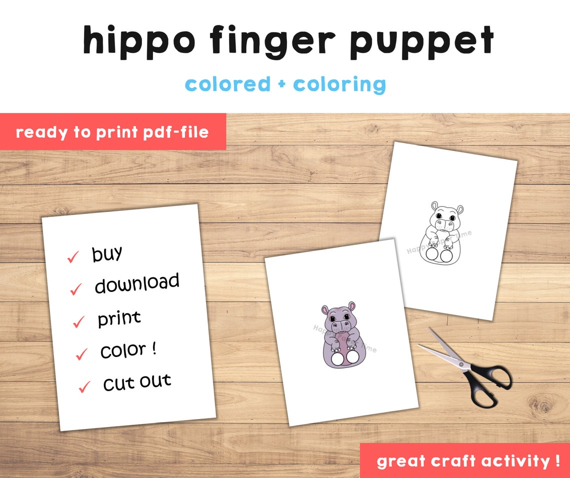 Hippo Paper Craft Printable African Animal Finger Puppet Kids - Etsy