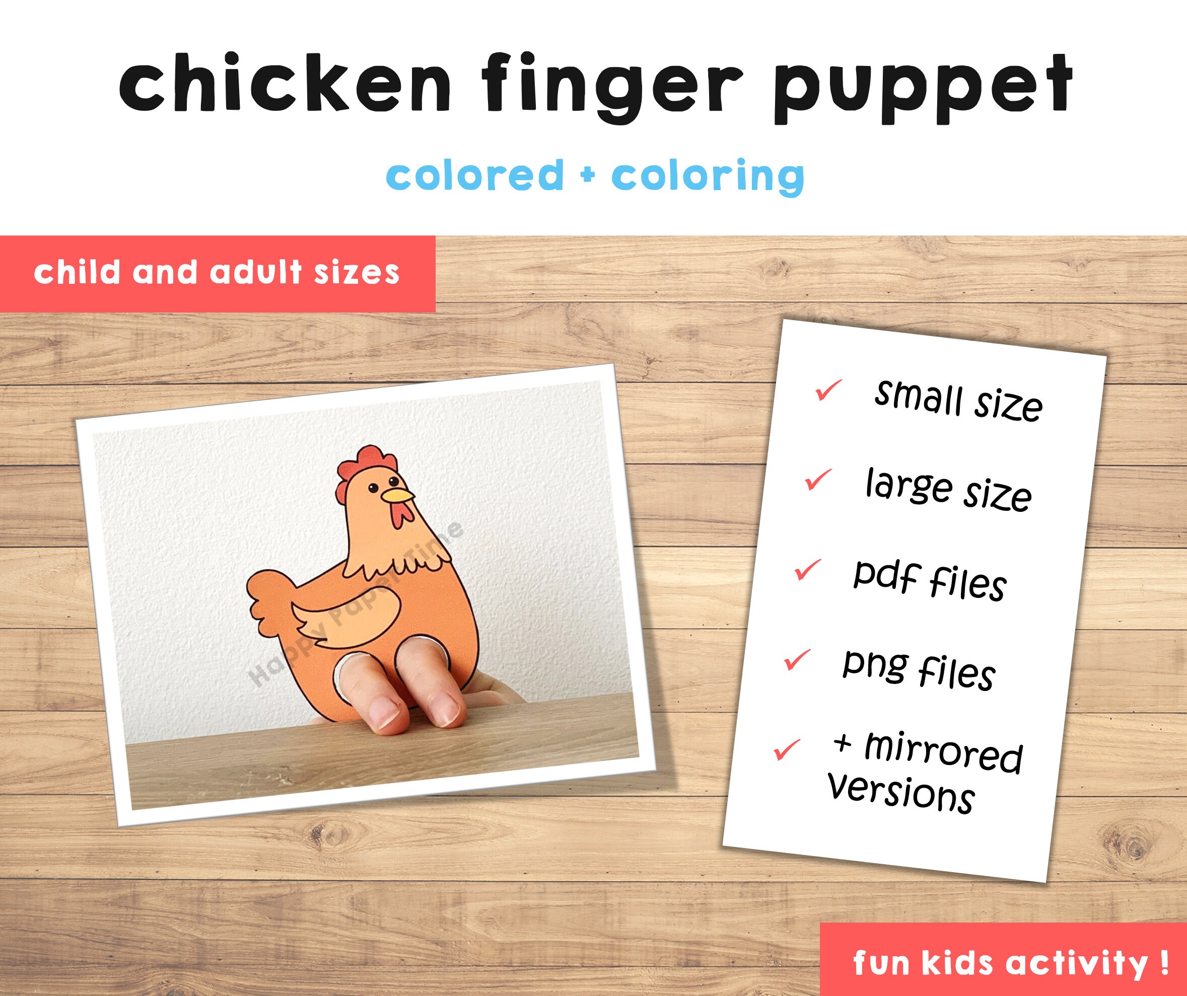 Chicken Paper Craft Printable Farm Animal Finger Puppet Kids Craft Farm ...