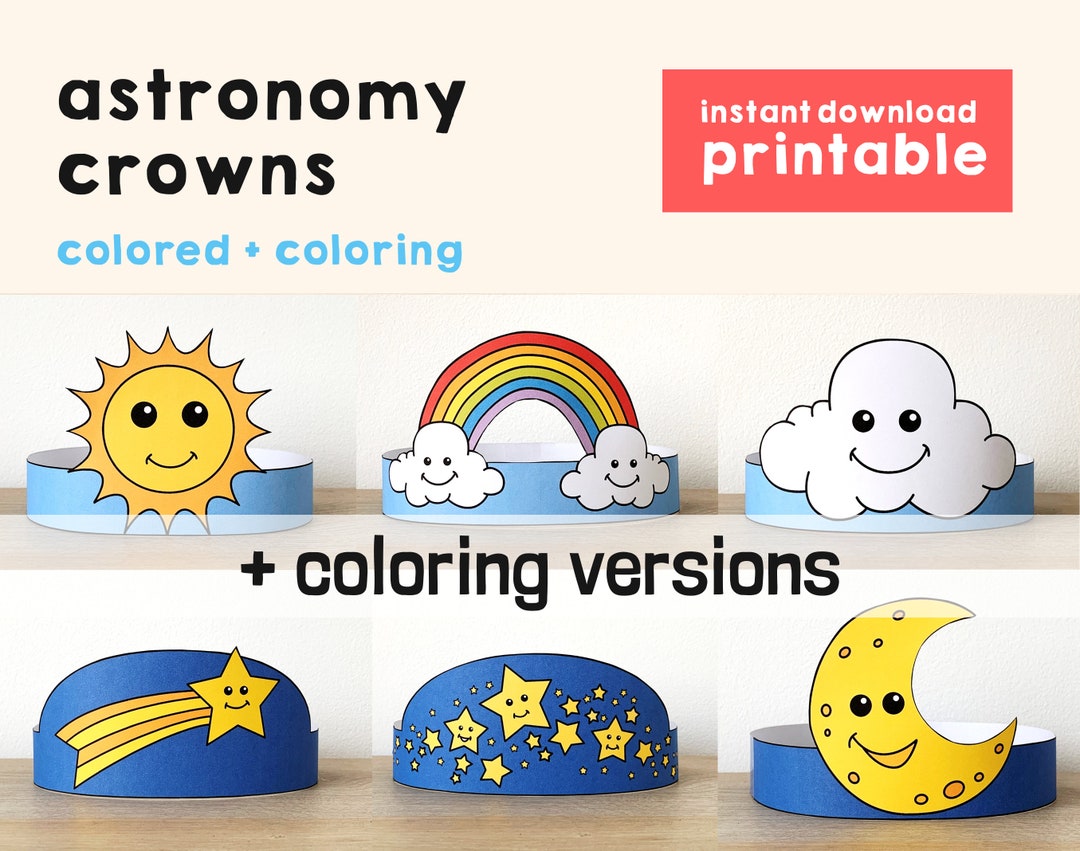Astronomy Paper Crowns Sun Rainbow Moon Cloud Shooting Stars Printable ...