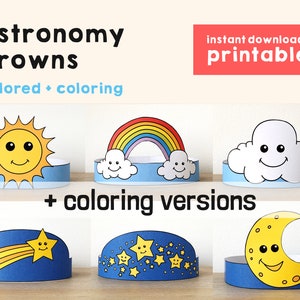 Astronomy Paper Crowns Sun Rainbow Moon Cloud Shooting Stars Printable ...