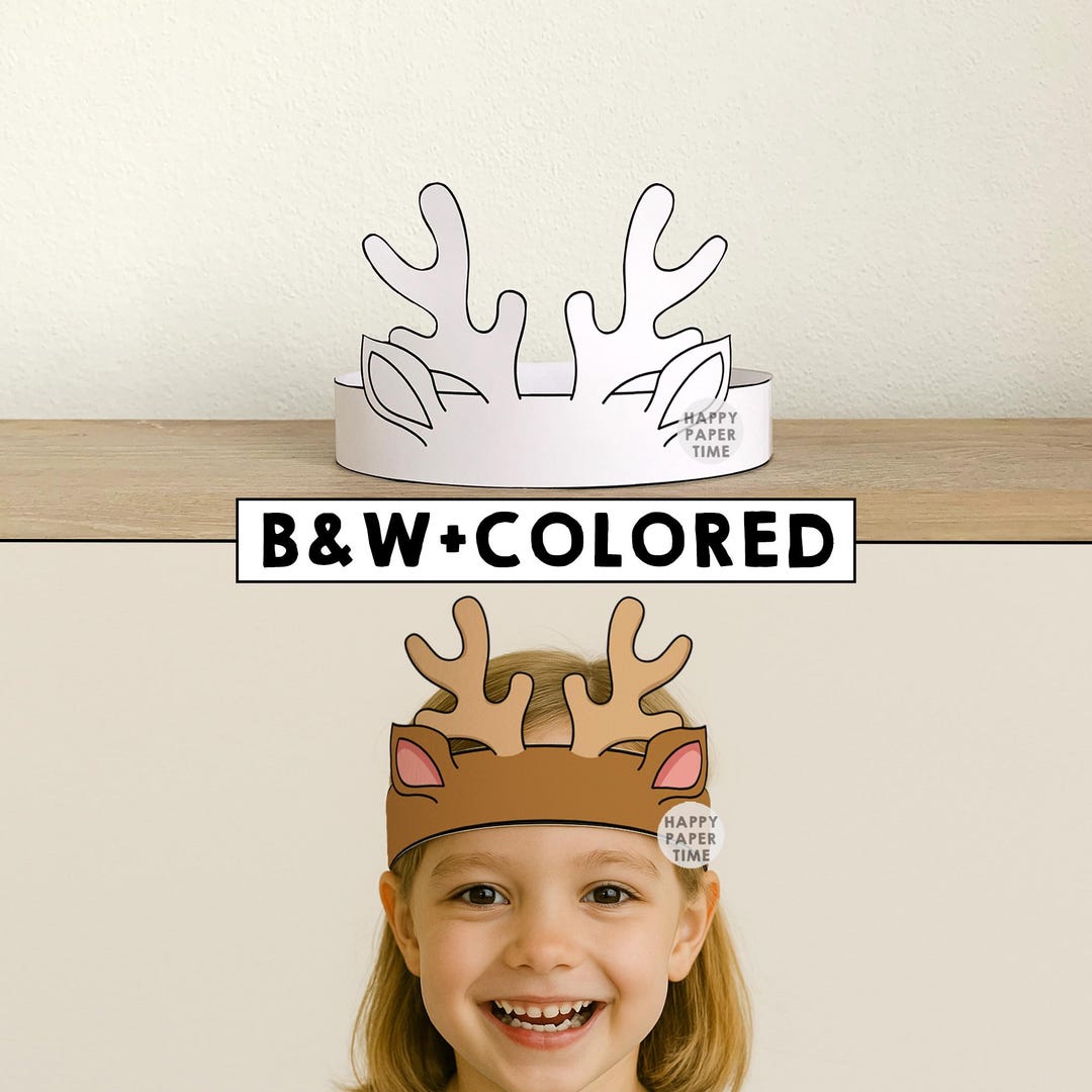 Reindeer Paper Crown Hat Christmas Winter Holiday Party Coloring ...