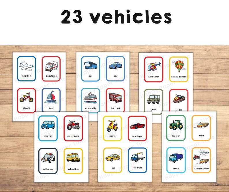 Transportation Vehicles Flash Cards Printable Montessori Materials ...