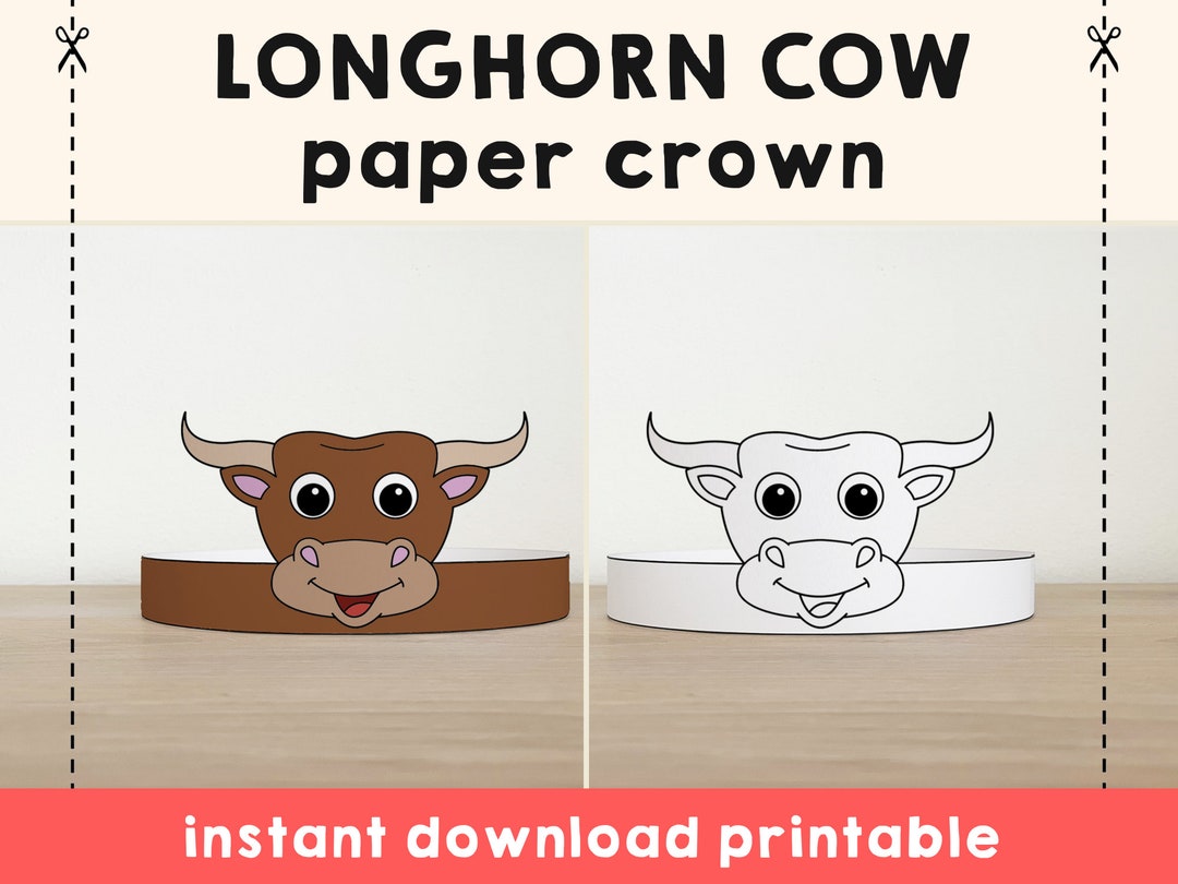 Cow Longhorn Paper Crown Headband Party Coloring Printable Kids Craft ...