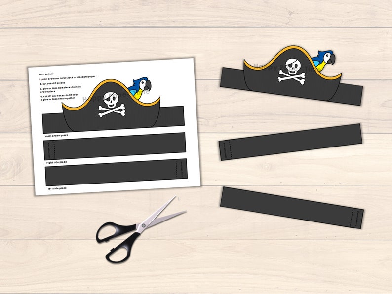 Pirate Hat Paper Crown Template Pirate Captain Party Headband - Etsy