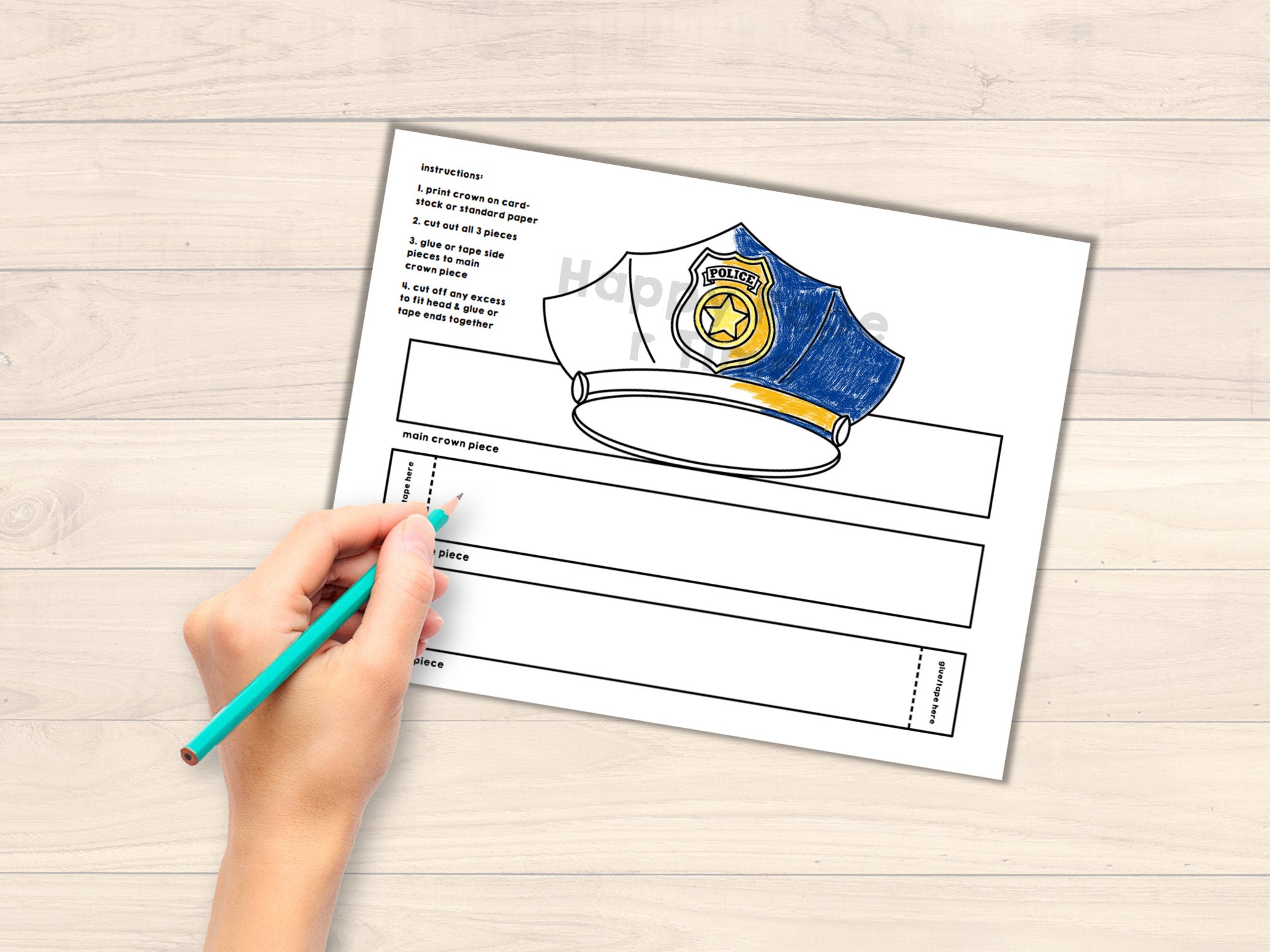 Police Cap Hat Paper Crown Party Coloring Printable Kids Craft - Etsy