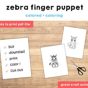 Zebra Paper Craft Printable African Animal Finger Puppet Kids Craft ...