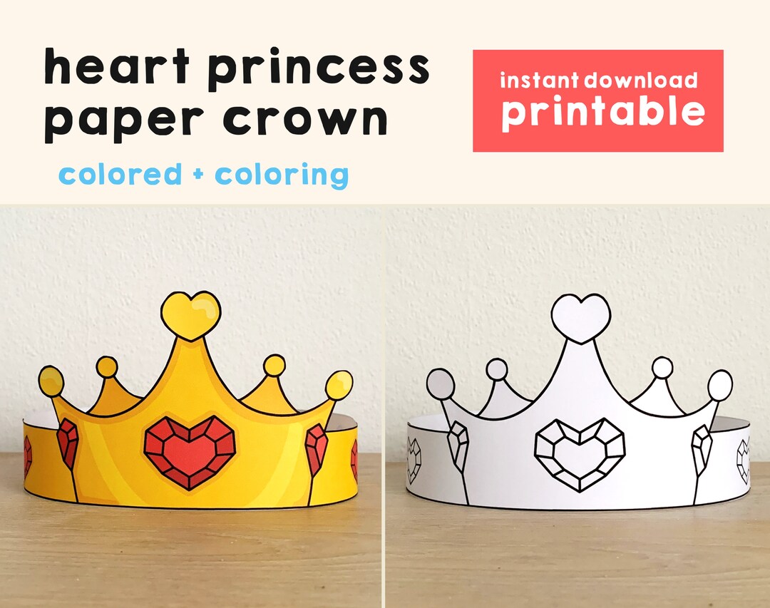 Heart Princess Paper Crown Party Activity Printable Kids Easy - Etsy