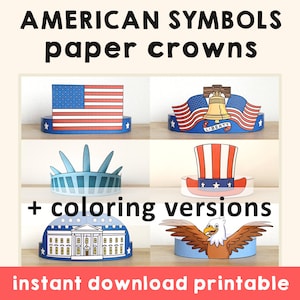 American Symbols Paper Crowns Flag 4th of July Patriotic Printable DIY ...