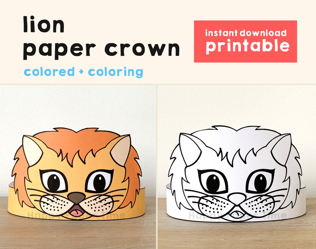 Lion Paper Crown Printable Coloring Table Decor Kids Craft - Etsy