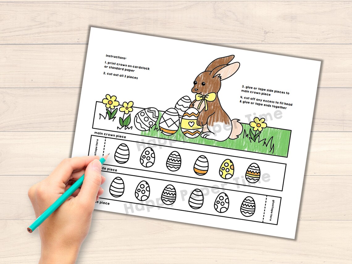 Easter Bunny Hat Paper Crown Coloring Headband Easter Cut Out | Etsy