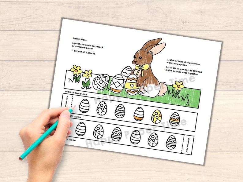 Easter Bunny Hat Paper Crown Coloring Headband Easter Cut Out | Etsy