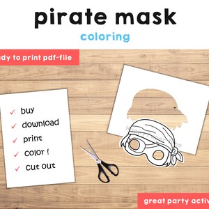 Pirate Mask Costume Coloring Printable Party Favor Craft Activity ...