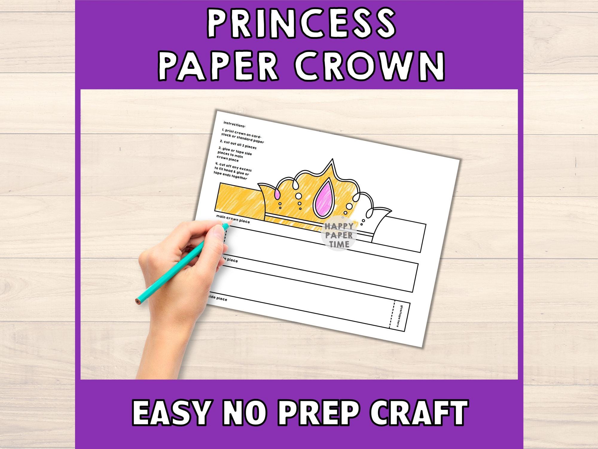 Princess Paper Crown Template Fantasy Medieval Party Headband Coloring ...