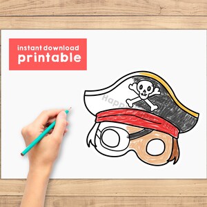 Pirate Captain Mask Costume Coloring Printable Party Favor Craft ...