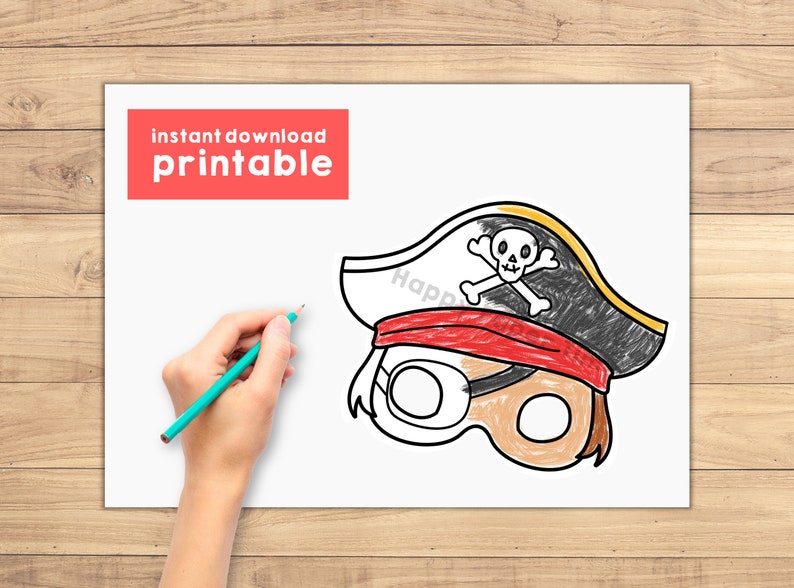 Pirate Captain Mask Costume Coloring Printable Party Favor Craft ...