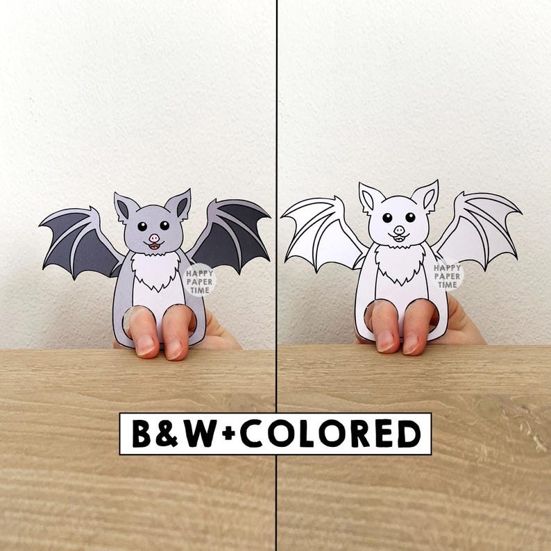 Bat Paper Craft Printable Halloween Spooky Day Finger Puppet Kids Craft ...