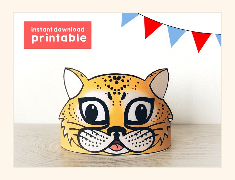 Cheetah Paper Crown Party Printable Kids Craft Safari Jungle | Etsy