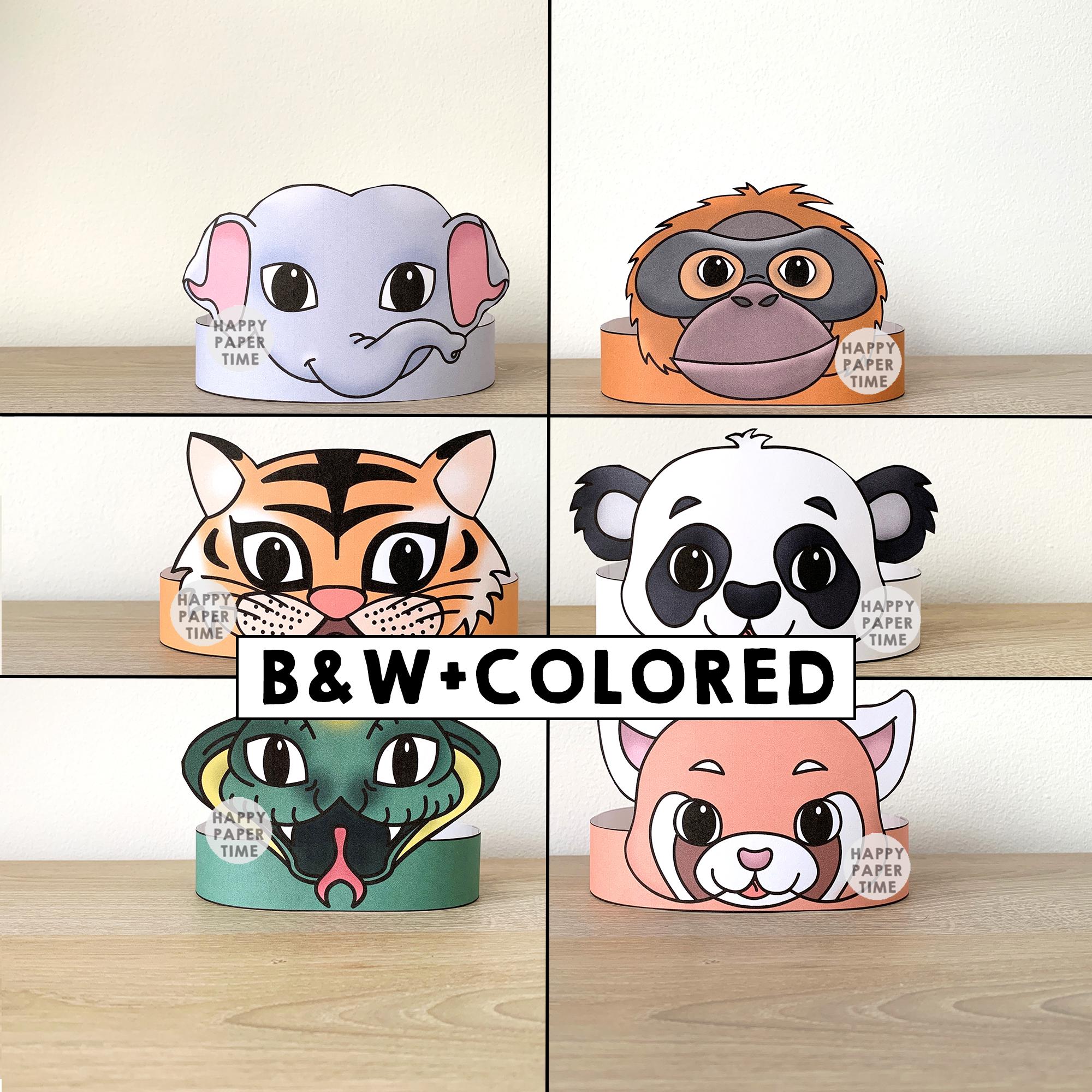 Asian Jungle Animals Paper Crowns Panda Elephant Cobra Tiger Orangutan ...