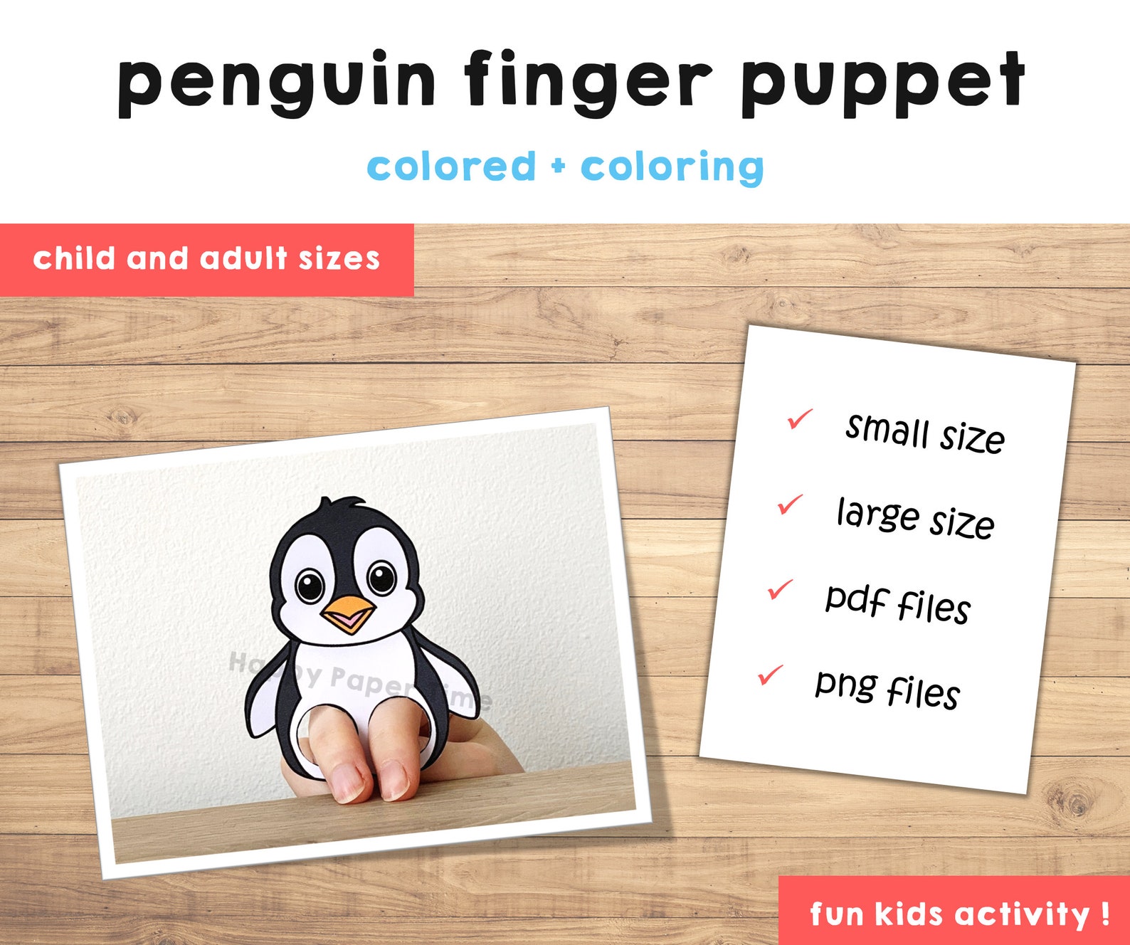 Penguin Paper Craft Printable Finger Puppet Template Kids Craft ...