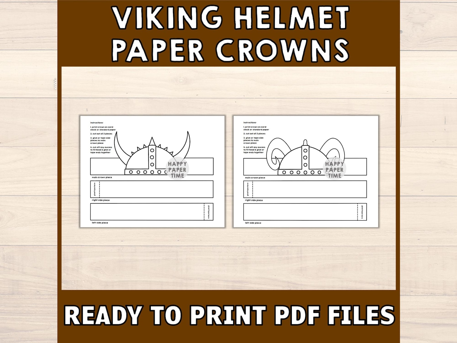 Viking Helmet Paper Crown Coloring Printable Kid Craft Birthday Party ...