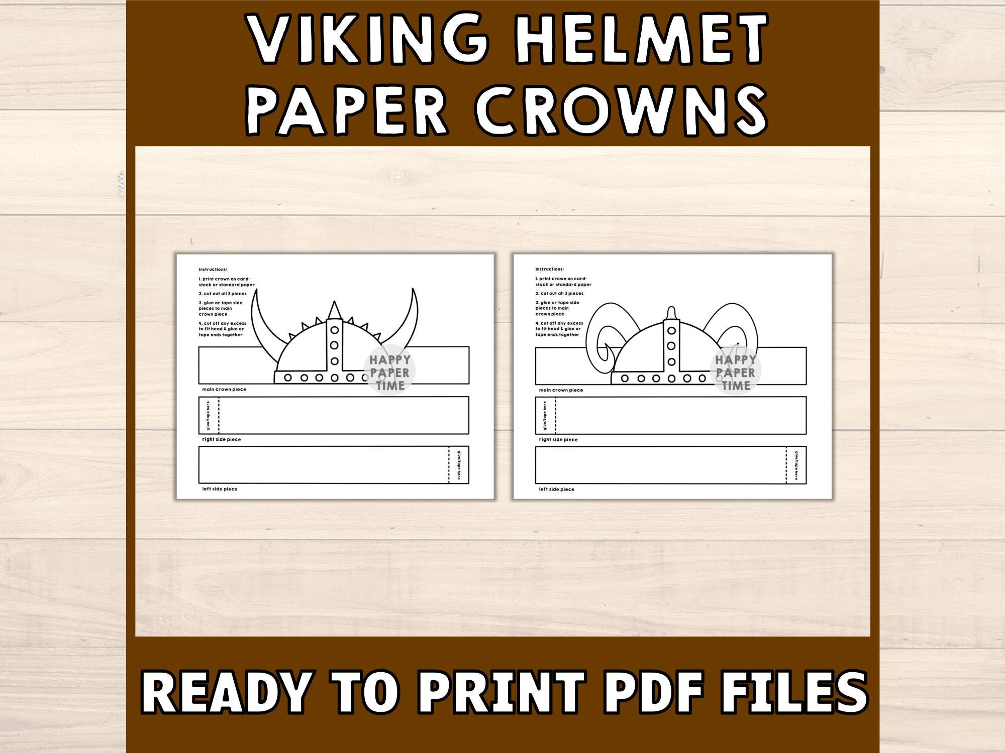Viking Helmet Paper Crown Coloring Printable Kid Craft Birthday Party ...