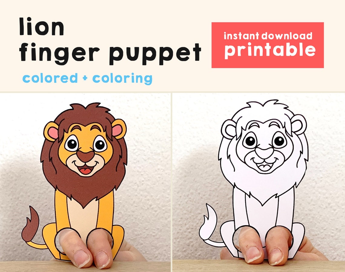 Lion Paper Craft Printable African Animal Finger Puppet Kids | Etsy