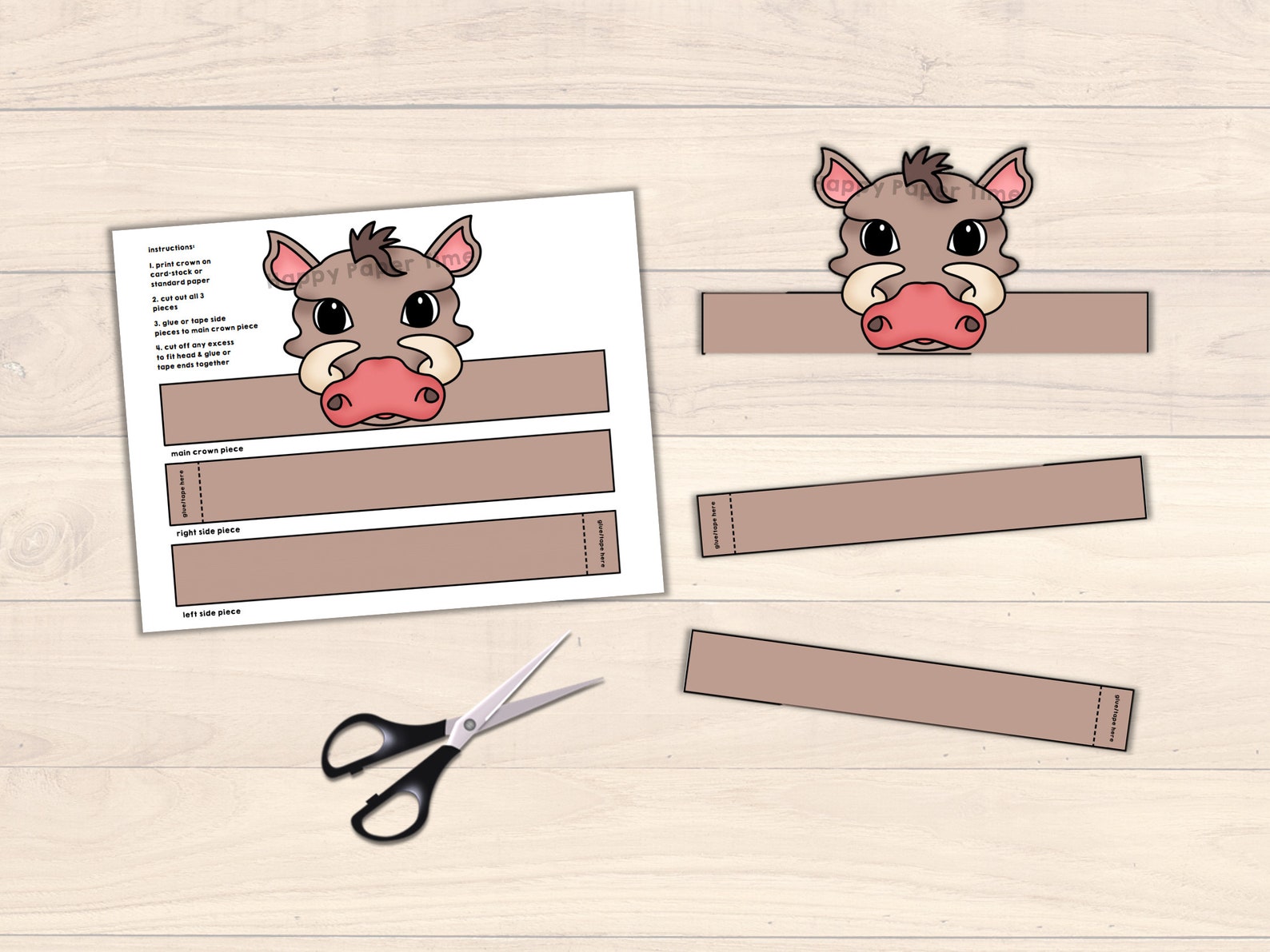 Warthog Paper Crown Party Coloring Printable Kids Craft - Etsy