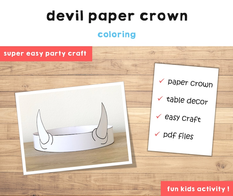 Devil Horns Paper Crown Party Coloring Printable Kids Craft - Etsy