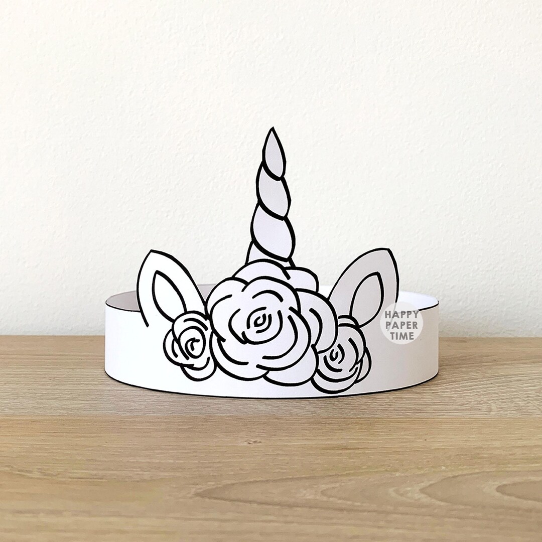 Unicorn Paper Crown Coloring Printable Kids Craft Unicorn Princess ...