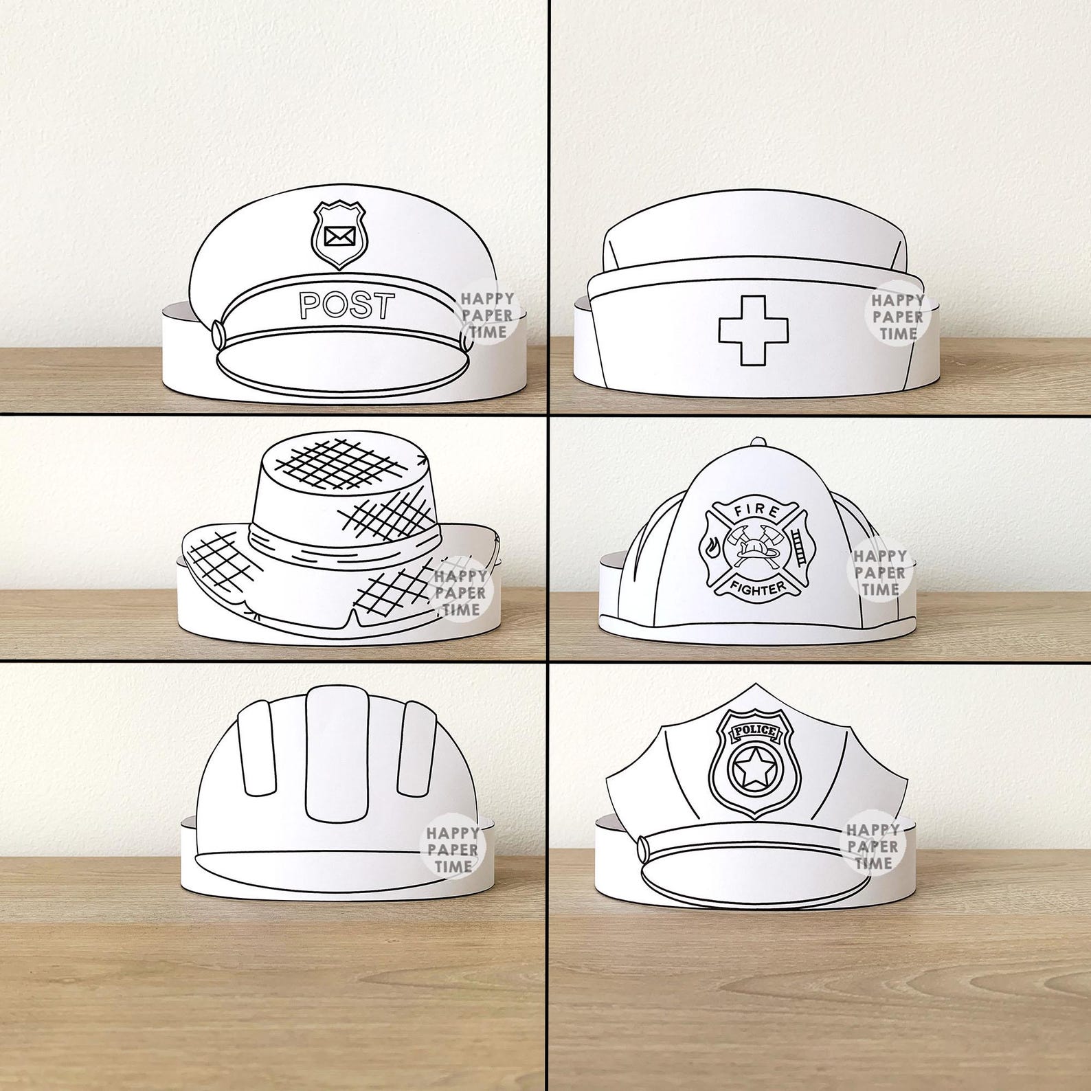 Community Helpers Paper Crown Headband Police Builder Farmer Nurse ...